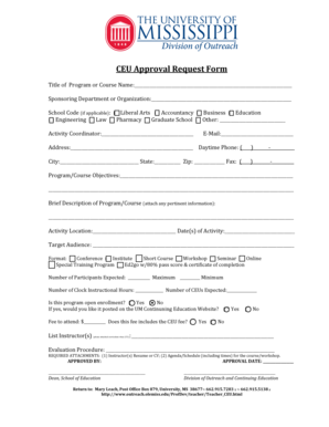 Fillable Online outreach olemiss CEU Approval Request Form - Outreach - outreach olemiss Fax ...