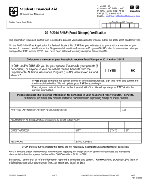 SNAP (Food Stamps) Verification Form 2013-14 - Student Financial Aid ...