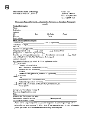 Fillable Online Photo Request Form - Museum of Art and Archaeology - University ... Fax Email ...