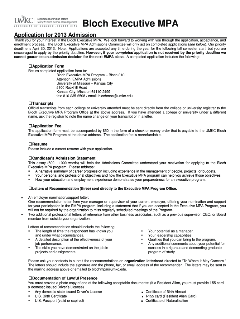 Fillable Online Bloch Executive MPA Application Fax Email Print - pdfFiller