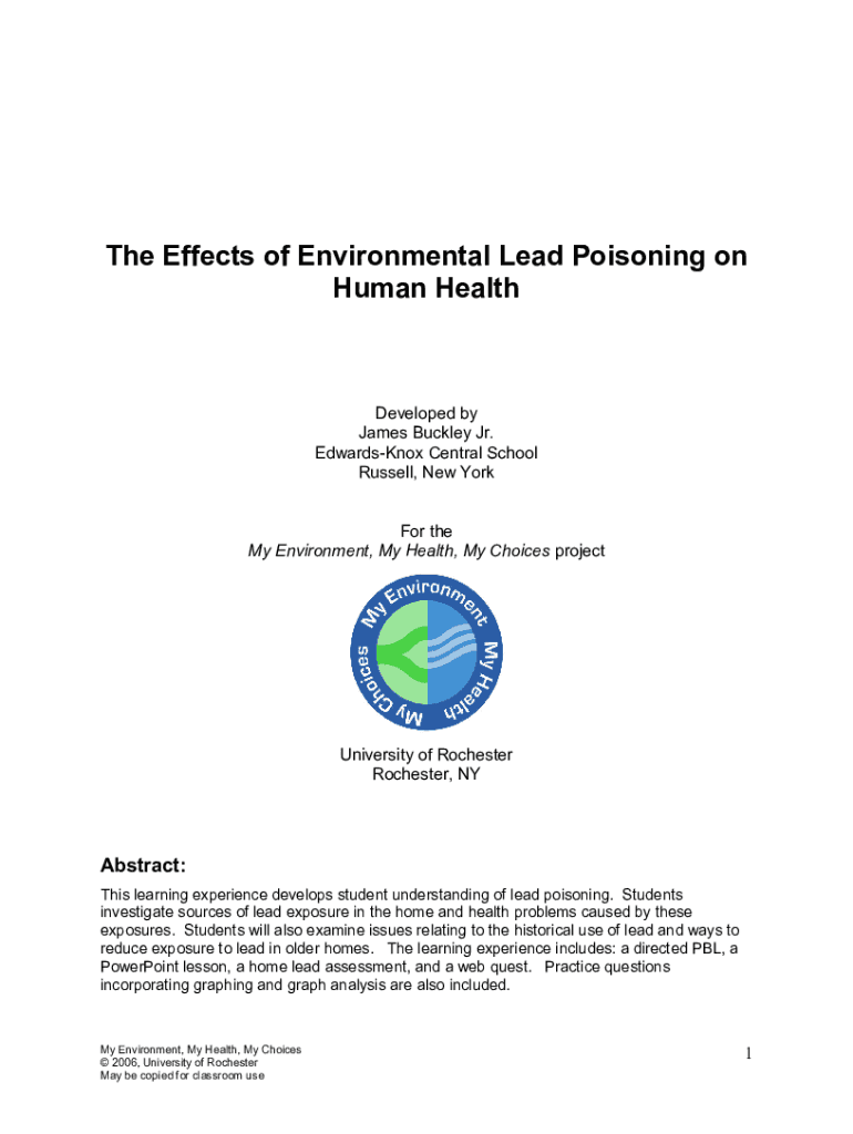 Fillable Online The Effects of Environmental Lead Poisoning on Human ...