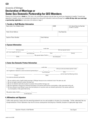 Fillable Online benefits umich Declaration of Marriage or Same-Sex ...