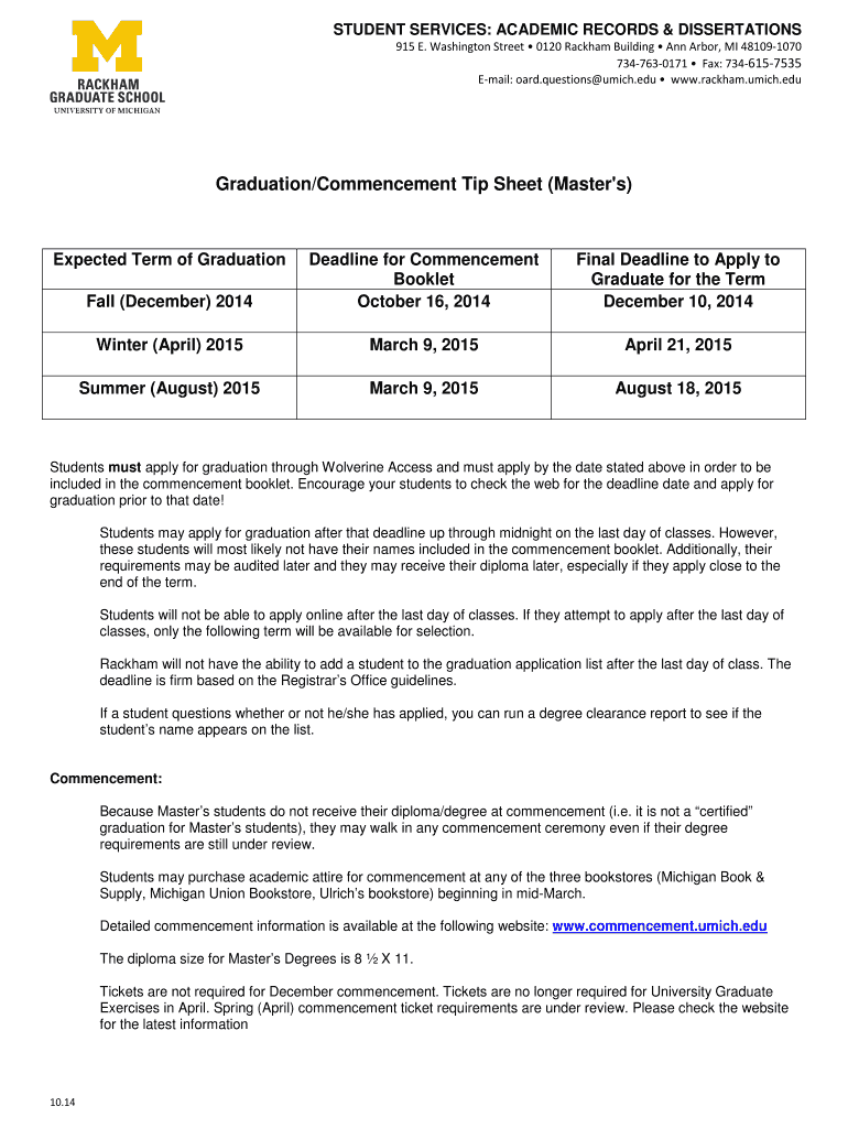 STUDENT SERVICES ACADEMIC RECORDS and DISSERTATIONS - rackham umich ...