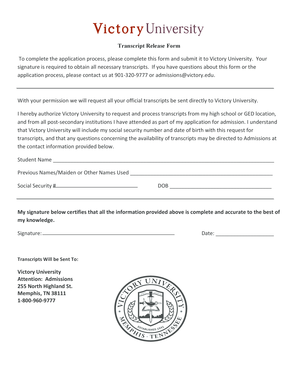 Fillable Online portal victory Page 1 Transcript Release Form To ...