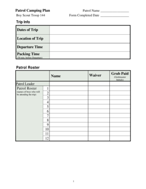 Fillable Online Patrol Camping Plan Trip Info Patrol Roster Name Waiver ...