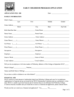 Fillable Online Early childhood program application - WCCC - Wellesley ...