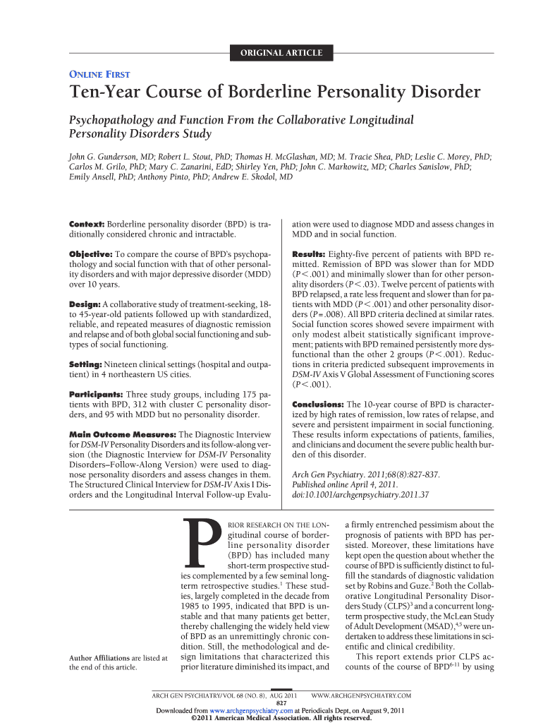 Ten-Year Course of Borderline Personality Disorder: Fill out & sign ...