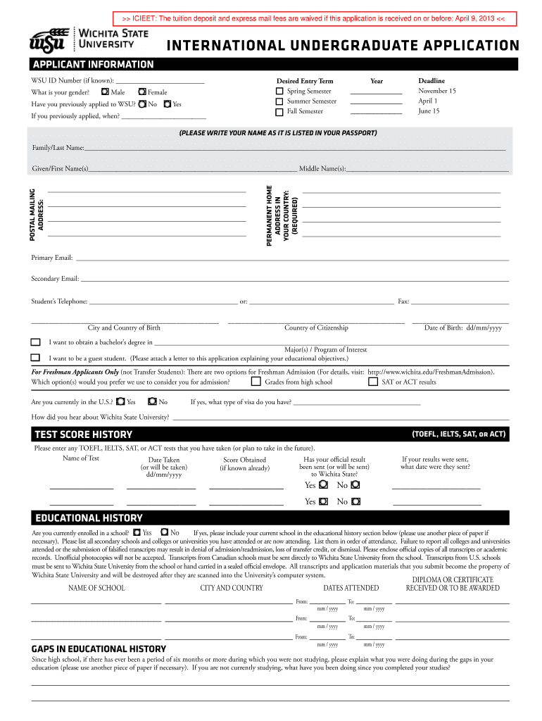 International Undergraduate Application - Wichita State University: Fill out & sign online | DocHub