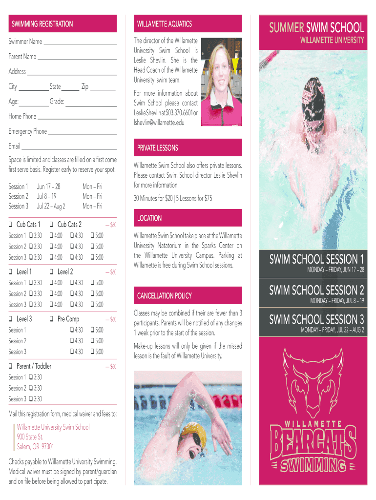 Fillable Online Willamette Aquatics Swim School Registration Fax Email Print - pdfFiller