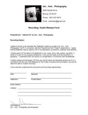 Fillable Online Recording Audio Release Form - Uttered Art Fax Email ...
