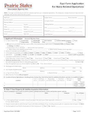 Fillable Online EquiFarm Application - Prairie States Insurance Fax ...