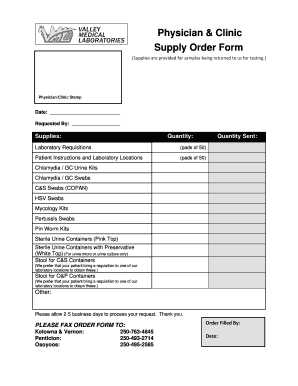Fillable Online Physician Clinic Supply Order Form - Valley Medical ...