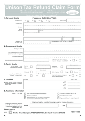 Fillable Online Unison Tax Refund Claim Form - SECAmb Unison Fax Email ...