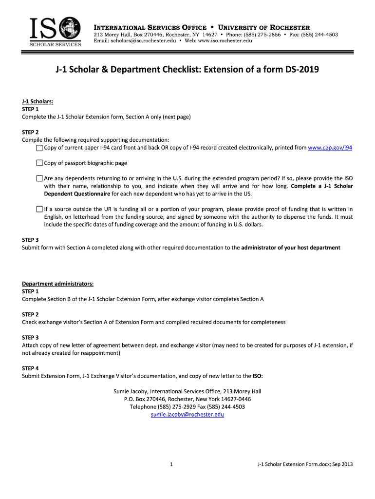 Fillable Online J-1 Scholar Extension bFormb - International Services Office Fax Email Print ...