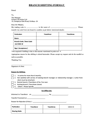 Fillable Online New Branch Shifting formatbabu Fax Email Print - pdfFiller