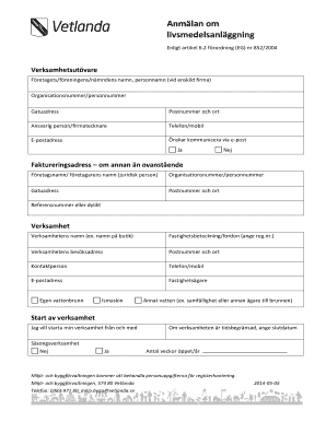 Fillable Online vetlanda Anmlan om livsmedelsanlggning Fax Email Print - pdfFiller