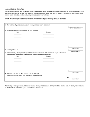 Fillable Online Account Balance Worksheet Fax Email Print - pdfFiller