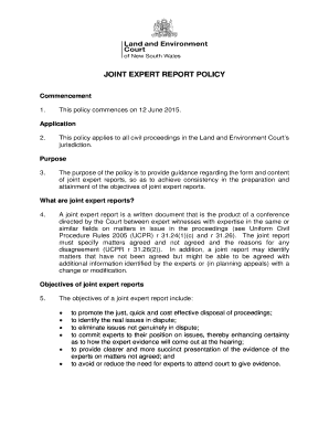 Fillable Online JOINT EXPERT REPORT POLICY Fax Email Print - pdfFiller