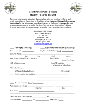 Fillable Online Grant Parish Public Schools Student Records Request Fax Email Print - pdfFiller