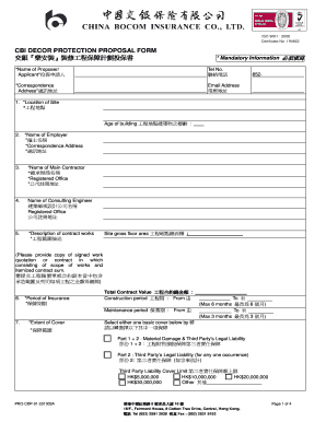 Fillable Online CBI DECOR PROTECTION PROPOSAL FORM Fax Email Print ...