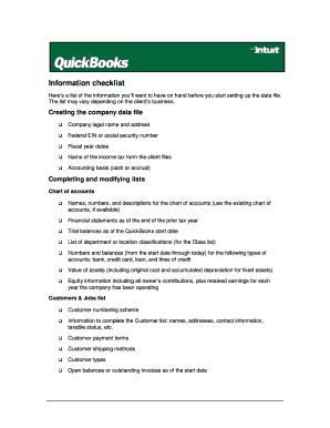 Fillable Online QuickBooks Information Checklist Fax Email Print ...