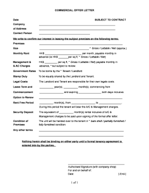 Fillable Online COMMERCIAL OFFER LETTER Fax Email Print - pdfFiller