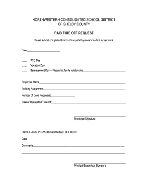 Fillable Online nwshelbyschools Paid Time Off Request - Northwestern ...