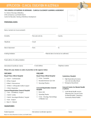 Fillable Online STUDIEOPHOLD I AUSTRALIEN FASE 1 SYDNEY LOCAL HEALTH ...