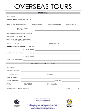 Fillable Online Overseas Tours Form Fax Email Print - pdfFiller