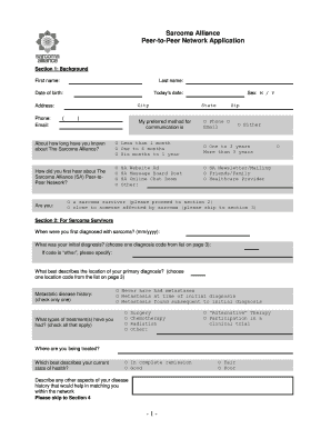 Fillable Online sarcomaalliance P2P Application Form - Sarcoma Alliance ...