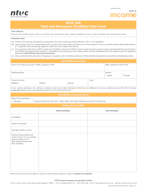 Fillable Online NTUC Gift Total and Permanent Disability Claim Form Fax ...