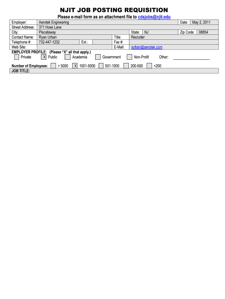 Fillable Online mie njit NJIT JOB POSTING REQUISITION - mie njit Fax ...