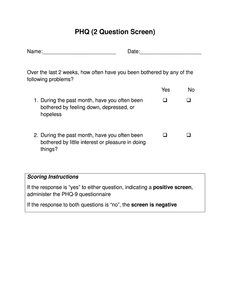 Fillable Online waterloowellingtondiabetes PHQ2 - Waterloo Wellington ...
