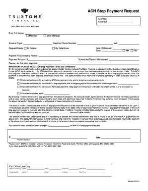 Fillable Online trustonefinancial ACH Stop Payment Request - TruStone ...