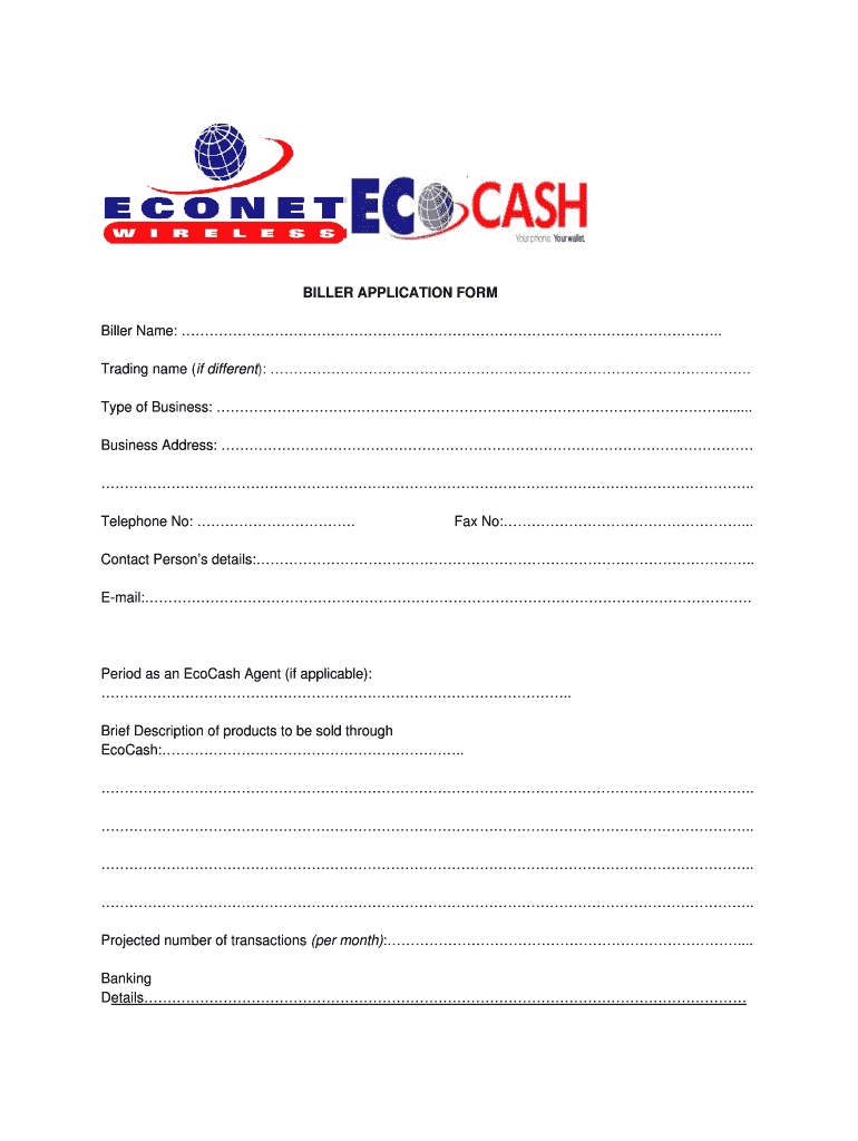 EcoCash Biller Application Form - Fill Out, Sign & Share Online | pdfFiller
