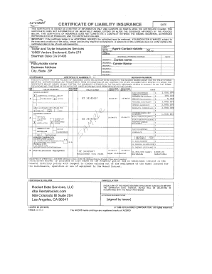 Fillable Online Insurance Sample - RentalRocketcom Fax Email Print ...