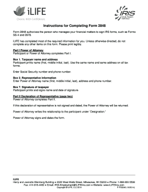 Fillable Online Instructions for Completing Form 2848 - iLIFE Fax Email ...