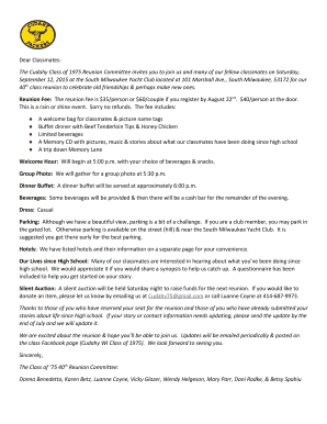 Fillable Online Dear Classmates: Fax Email Print - pdfFiller