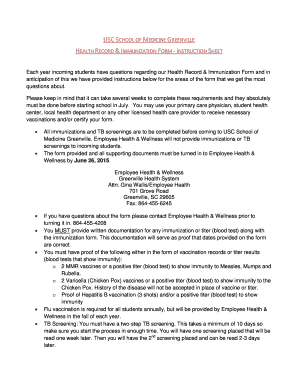 Fillable Online greenvillemed sc USCSOM Greenville Immunization and ...