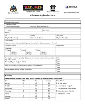 Fillable Online Volunteer Application Form - brockvillelibrary Fax ...