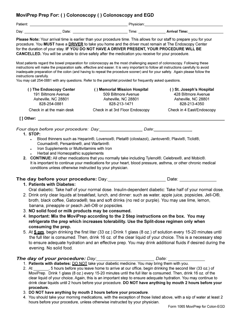 Fillable Online MoviPrep Prep For Colonoscopy Colonoscopy and EGD Fax ...