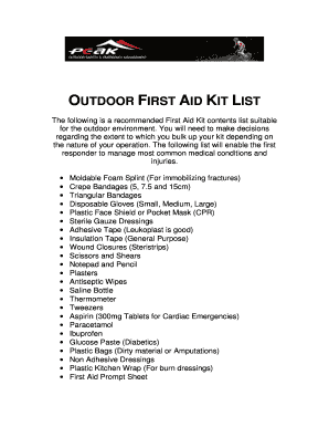 Wilderness First Aid Kit Contents List