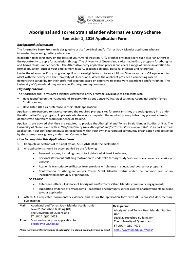 Fillable Online Alternative Entry Scheme Application Form - Aboriginal ...