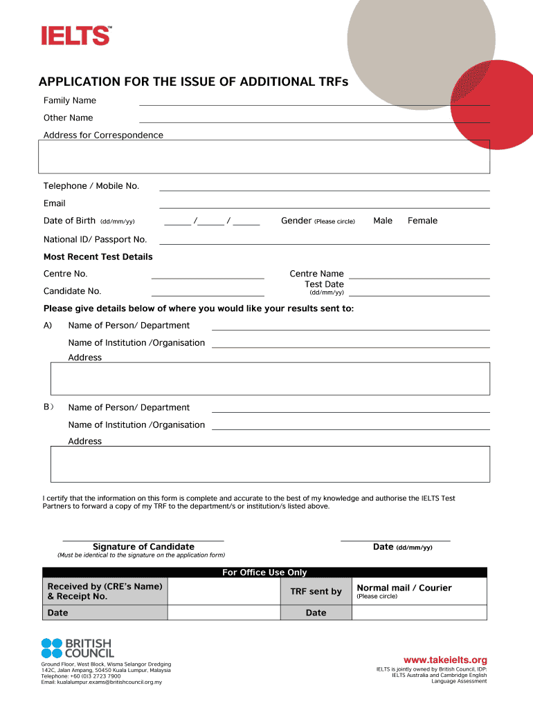 Fillable Online malaysia ielts britishcouncil IELTS Application Form ...