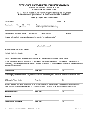 Fillable Online Cit graduate independent study authorization form ...