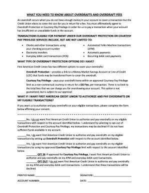Fillable Online Overdraft Overdraft Protection Plan Agreement - First ...