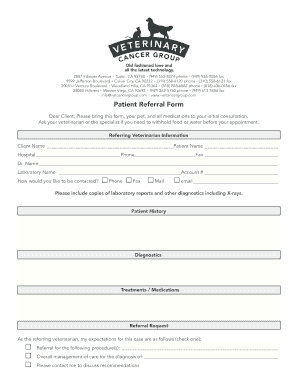 Fillable Online A Referral form - Veterinary Cancer Group Fax Email ...