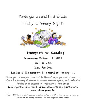 Fillable Online Kindergarten and First Grade Night: Family Literacy ...