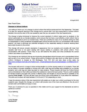 Fillable Online Changes to School Uniform Fax Email Print - pdfFiller