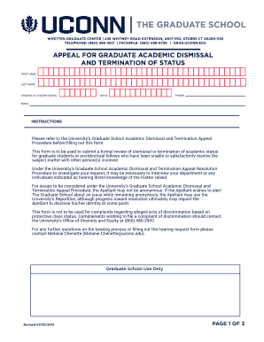 Fillable Online grad uconn Appeal for graduate academic dismissal and termination of status Fax ...